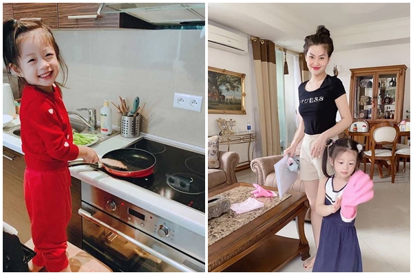 Con gái Á hậu Diễm Trang mới 6 tuổi đã nấu cơm rửa bát như người lớn
